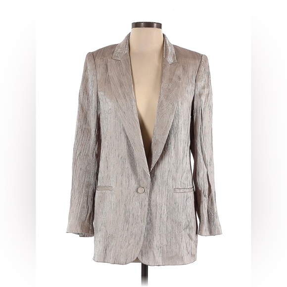 Zara | Jackets & Coats | Zara Crinkle Metallic Glen Satin One Button ...